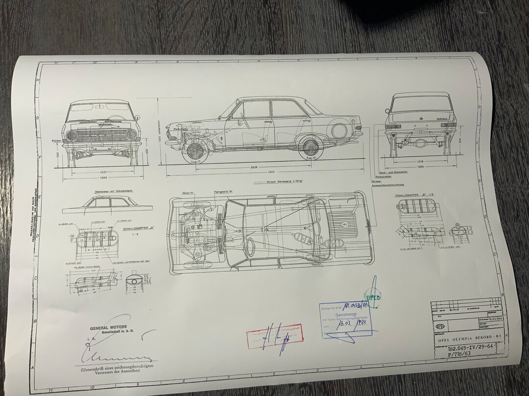 Opel Olympia Rekord R3 1964 Design Drawing ART Work Blueprint - Etsy