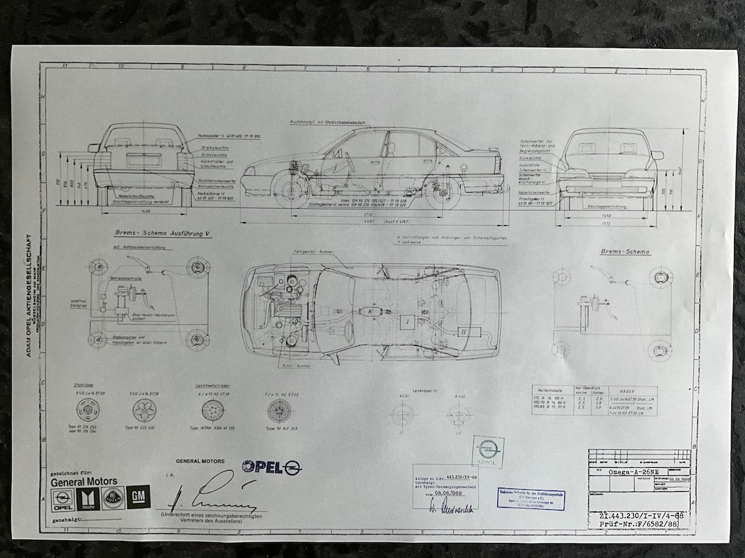 Opel Omega A 1988 26NE Limousine Construction Drawing ART Work - Etsy