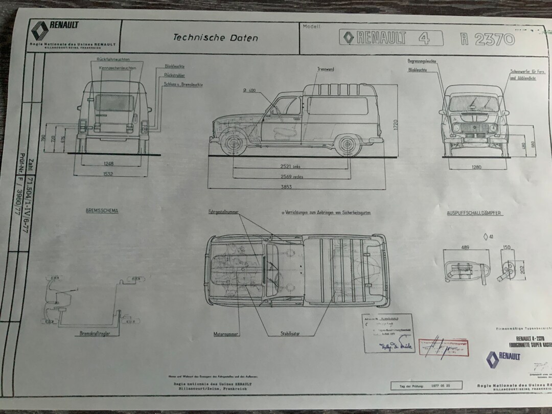 Renault R4 2370 Box Long 1977 Design Drawing ART Work - Etsy