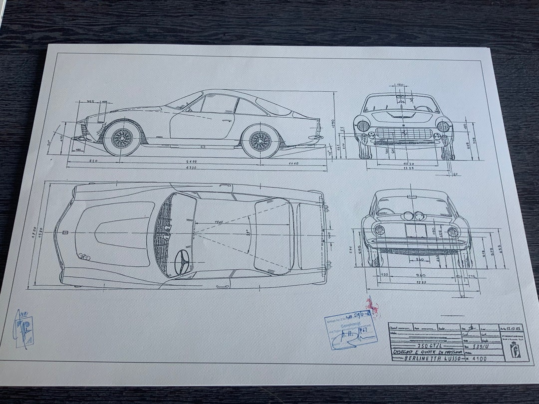 Ferrari 250 GT Berlinetta Lusso 1962 Construction Drawing ART Work ...