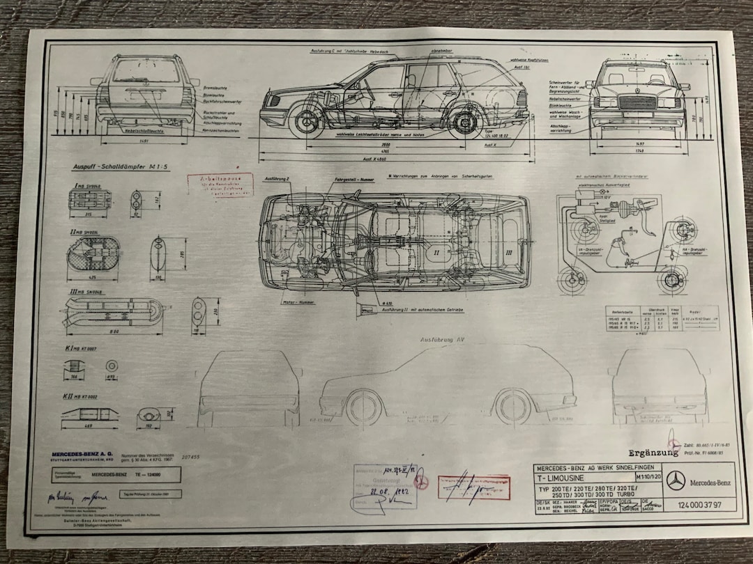 Mercedes W124 Station Wagon FACELIFT From 1992 Blueprint Construction ...