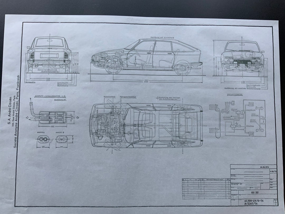 Citroën GS X2 1974 Construction Drawing ART Work - Etsy