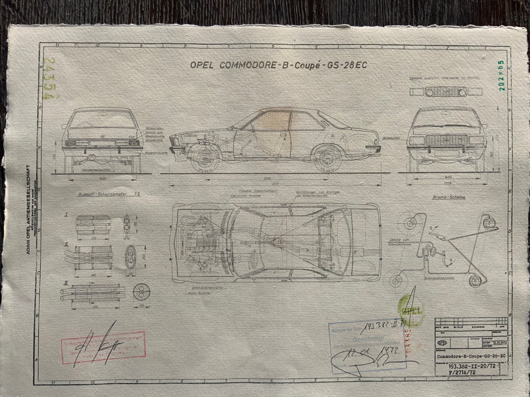 Opel Commodore B Coupé GS-28-EC Blueprint Construction Drawing ART Work ...