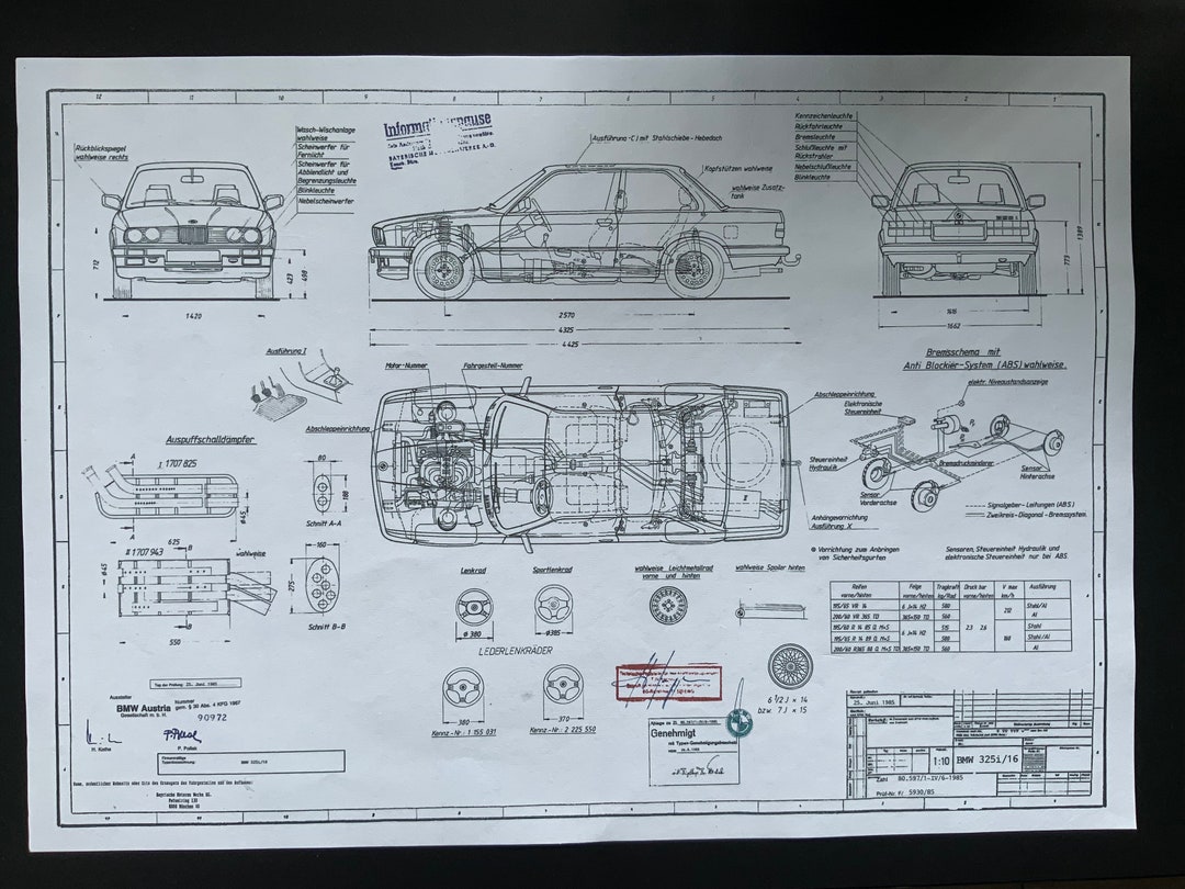 BMW E30 325i/16 2 Door From 1985 Construction Drawing Artwork - Etsy