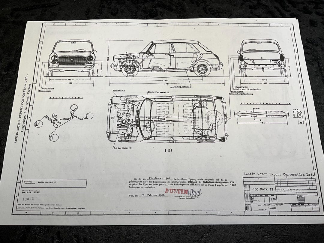 Austin 1100 Mark II 1968 Construction Drawing ART Work Blueprint - Etsy