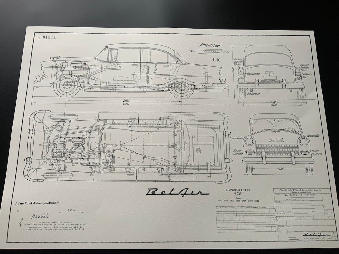 Chevrolet Bel Air 1955 Blueprint Made for German Market Gm/adam Opel ...