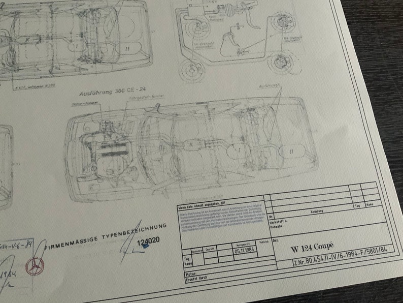 Mercedes W124 Coupè 1984 Blueprint Construction Drawing ART - Etsy