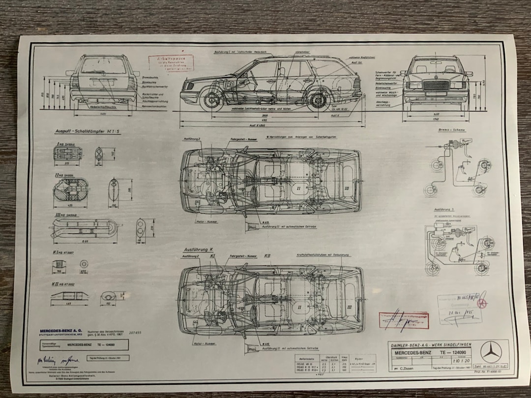 Mercedes W124 Estate AB 1985 Blueprint Construction Drawing ART Work ...