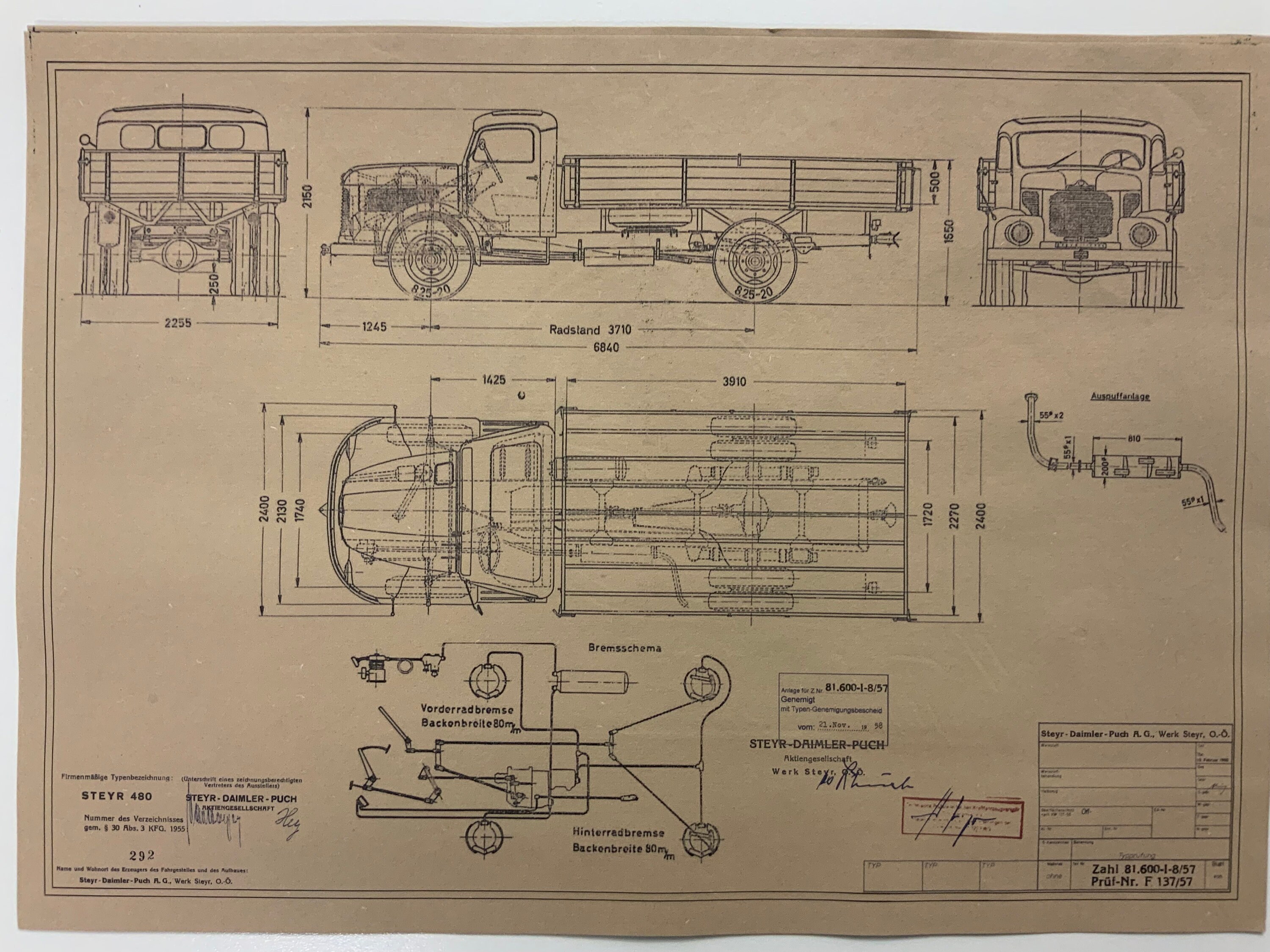 Steyr Daimler Puch 480 Truck 1957 Construction Drawing ART Work ...