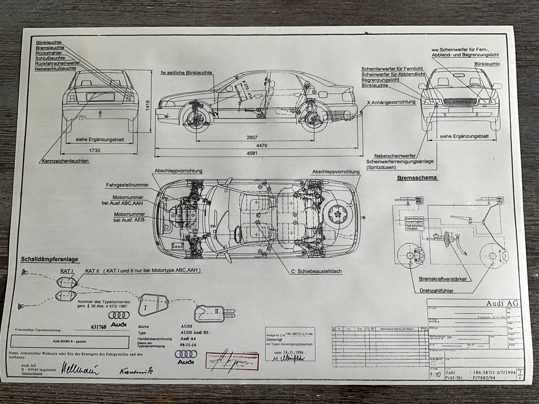 Audi A4 B5 Also Quattro From 1994 Construction Drawing ART Work ...