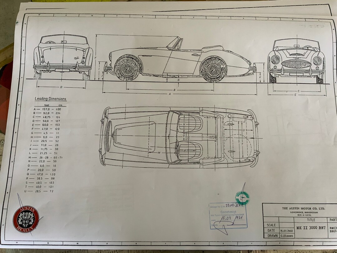 Austin Healey BN7 3000 1961 Construction Drawing ART Work Blueprint - Etsy
