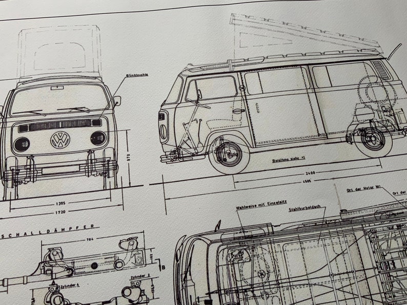 Westfalia T2 Bus 1975 Construction Drawing ART Work Blueprint - Etsy