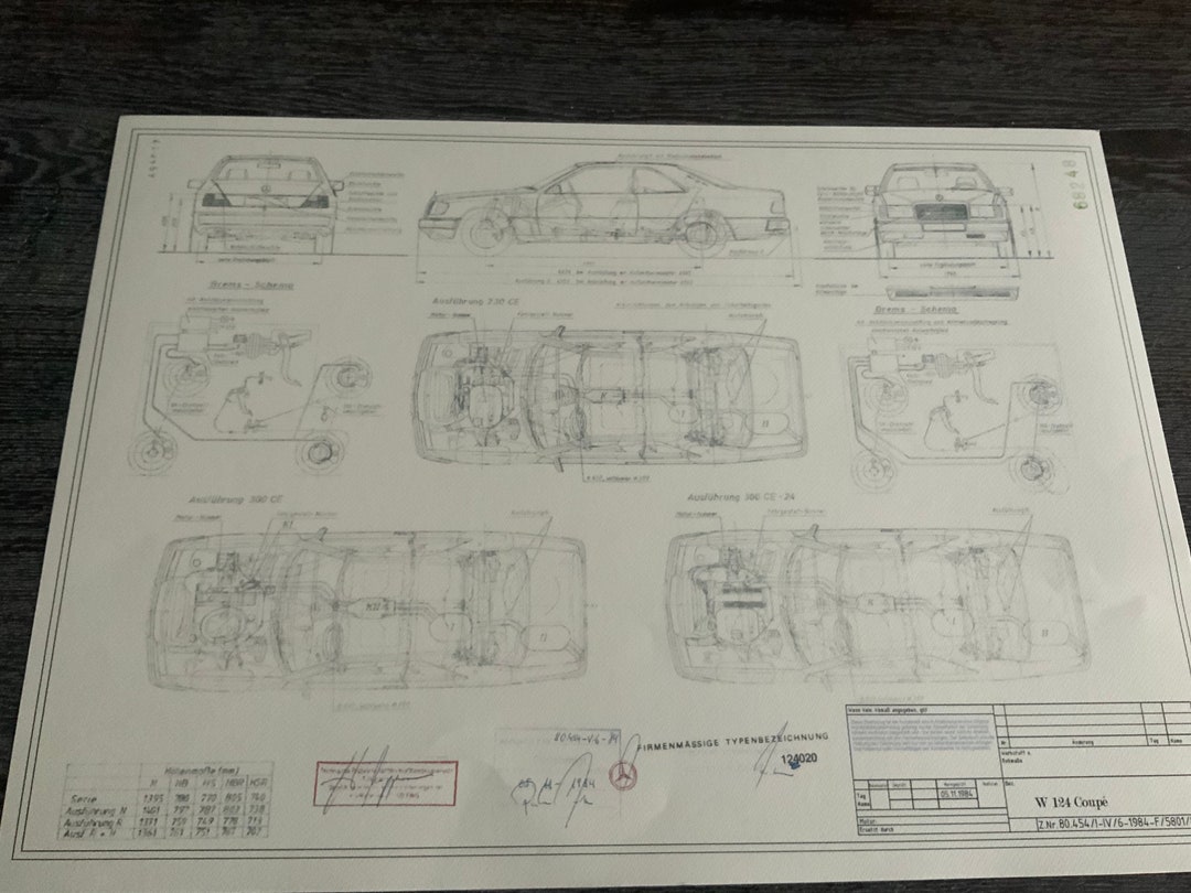 Mercedes W124 Coupé 1984 Blueprint Design Drawing ART Work - Etsy Ireland