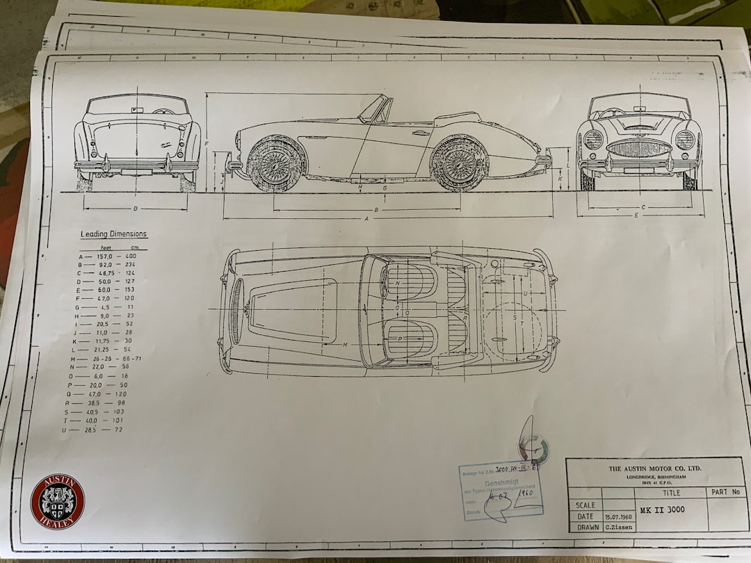 Austin Healey MK II 3000 1961 Construction Drawing ART Work Blueprint ...