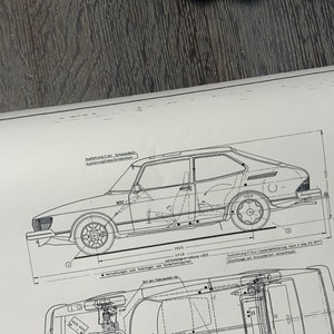 Saab 900 GL 1980 dibujo de ingeniería ART work Blueprint - Etsy México