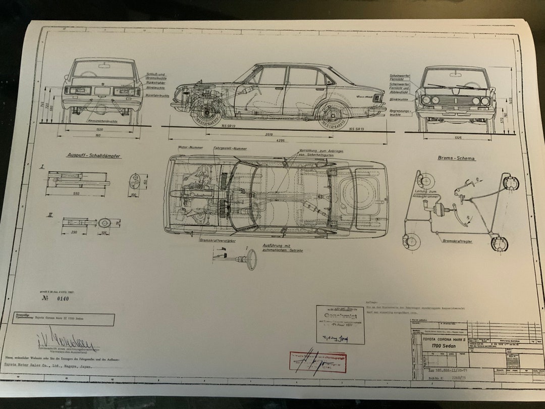 Toyota Corona Mark II 1700 Sedan 1971 Construction Drawing ART Work ...