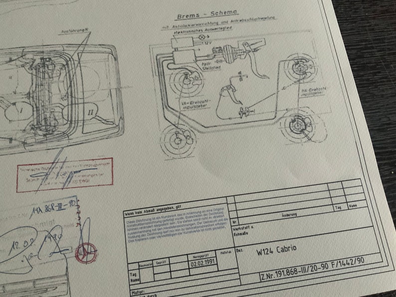 Mercedes W124 Cabrio 1990 Blueprint Design Drawing ART Work - Etsy