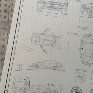 BMW E36 M3 Coupe Design Drawing ART Work Blueprint - Etsy