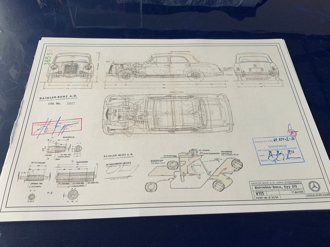 Mercedes W105 Type 219 1956 Construction Drawing ART Work - Etsy Finland