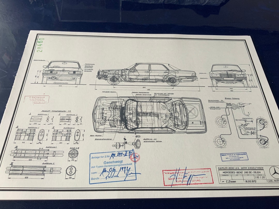 Mercedes W116 S Class 1972 Construction Drawing ART Work - Etsy