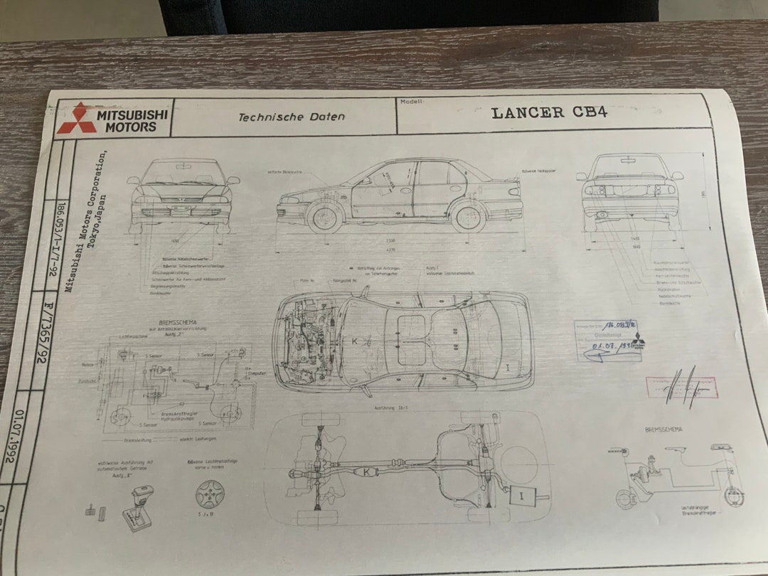 Mitsubishi Lancer CB4 1992 Construction Drawing ART Work Blueprint - Etsy
