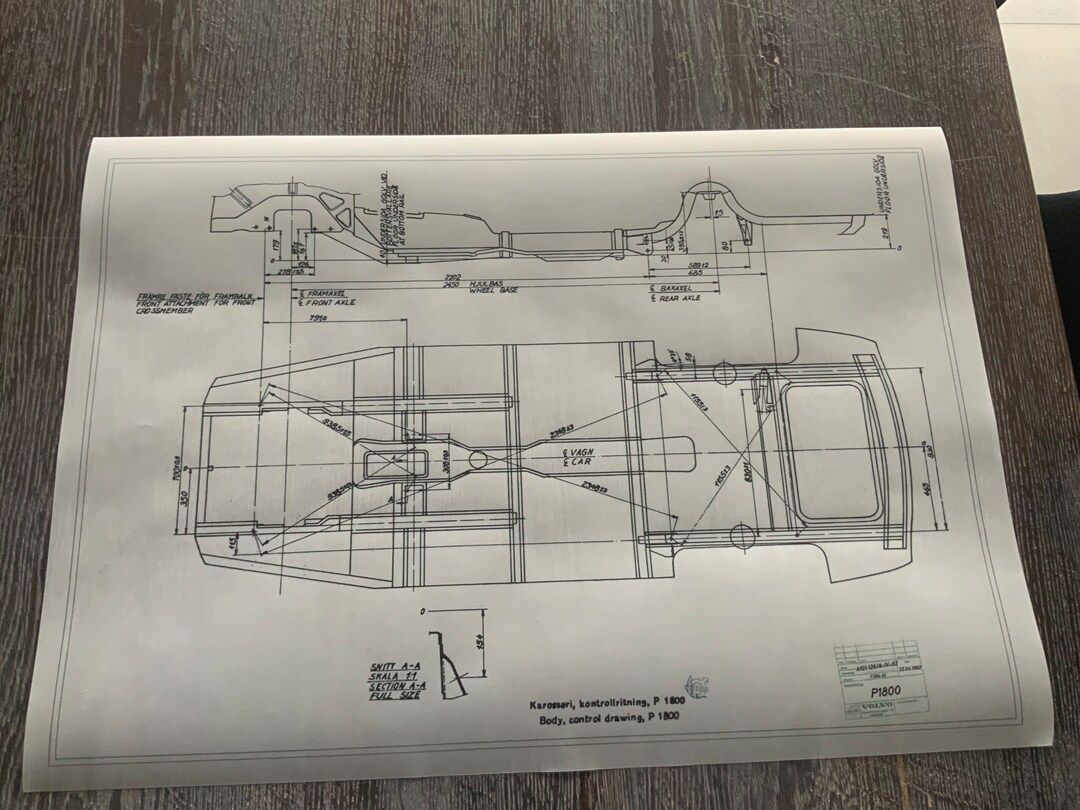 Volvo P1800 Frame 1962 Construction Drawing ART Work Blueprint - Etsy