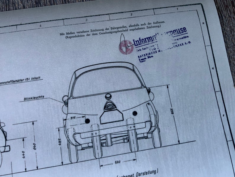 BMW Isetta 250 1955 Original Reproduction Design Drawing ART - Etsy