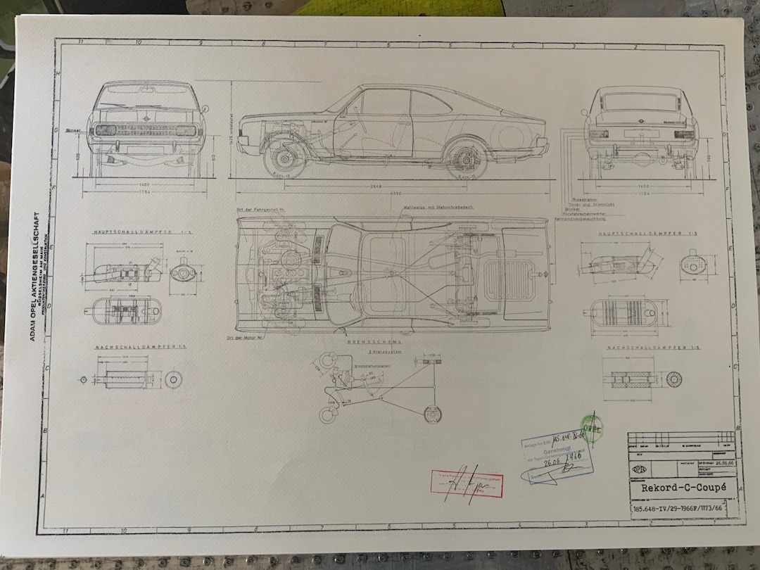 Opel Rekord C Coupe 1966 Construction Drawing ART Work Blueprint - Etsy