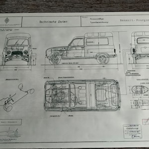 Renault R4 Fourgonnette 1962 Construction Drawing ART Work Blueprint - Etsy