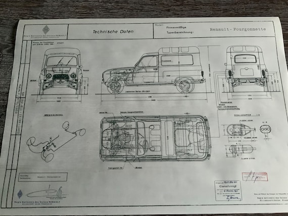 Renault R4 Fourgonnette 1962 Design Drawing ART Work Blueprint - Etsy