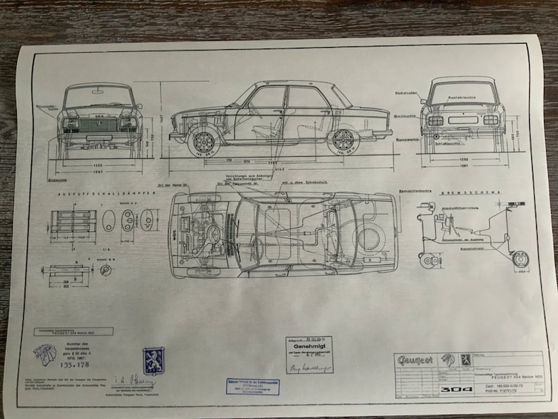 Peugeot 304 Berline MO2 1972 Construction Drawing ART Work - Etsy
