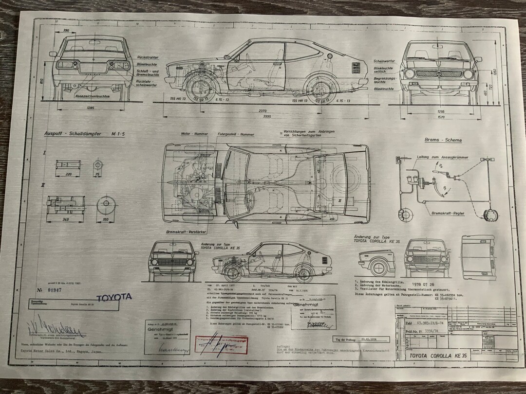 Toyota Corolla KE 35 Coupe 1974-1978 Design Drawing ART Work Blueprint ...