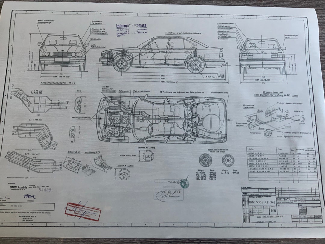 BMW E34 530i 1987 Design Drawing Artwork - Etsy