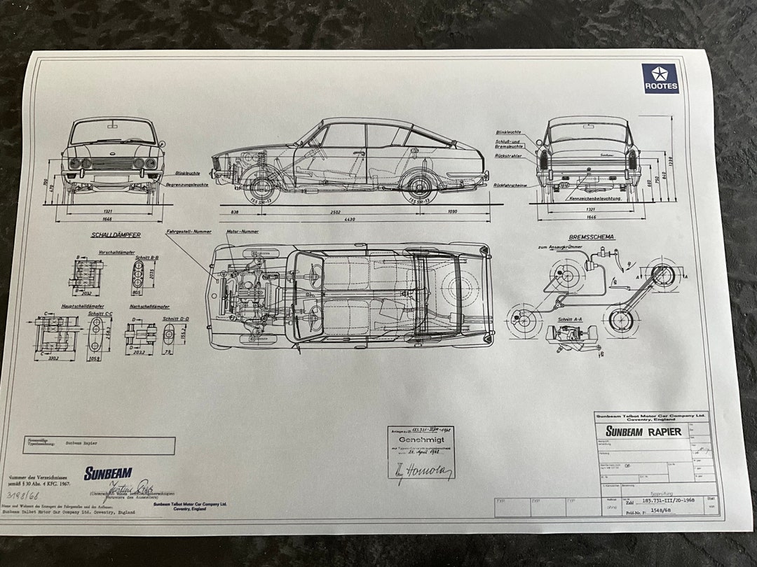 Sunbeam Rapier 1968 Construction Drawing ART Work Blueprint - Etsy