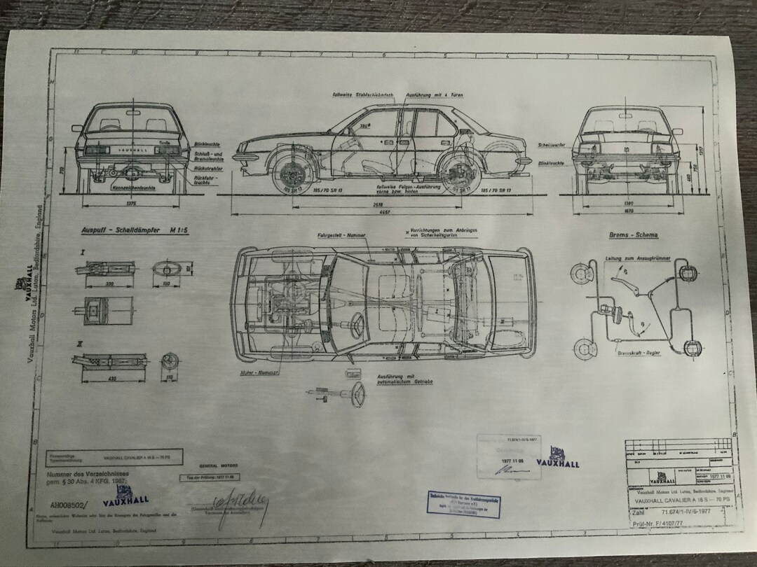 Vauxhall Cavalier A 16 S 1977 Construction Drawing ART Work Blueprint ...