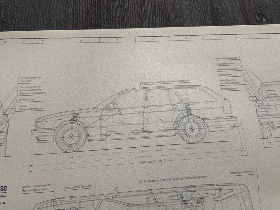BMW E34 Touring 1992 Design Drawing ART Work Blueprint - Etsy