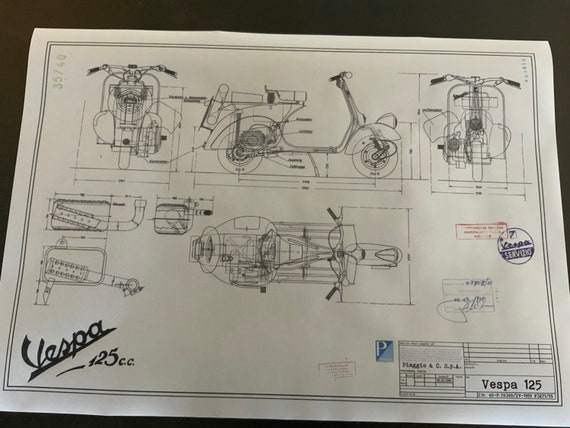 Vespa 125 1955 Construction Drawing ART Work Blueprint - Etsy