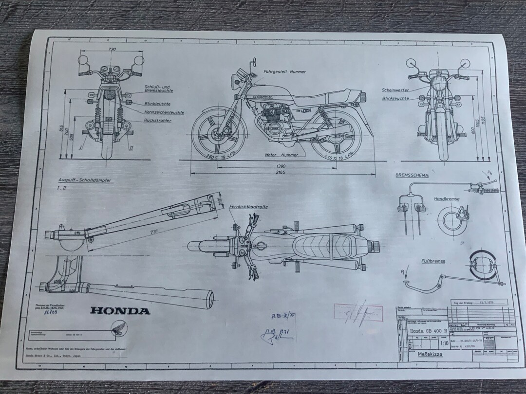 Honda CB 400 N 1978 Construction Drawing ART Work Blueprint - Etsy