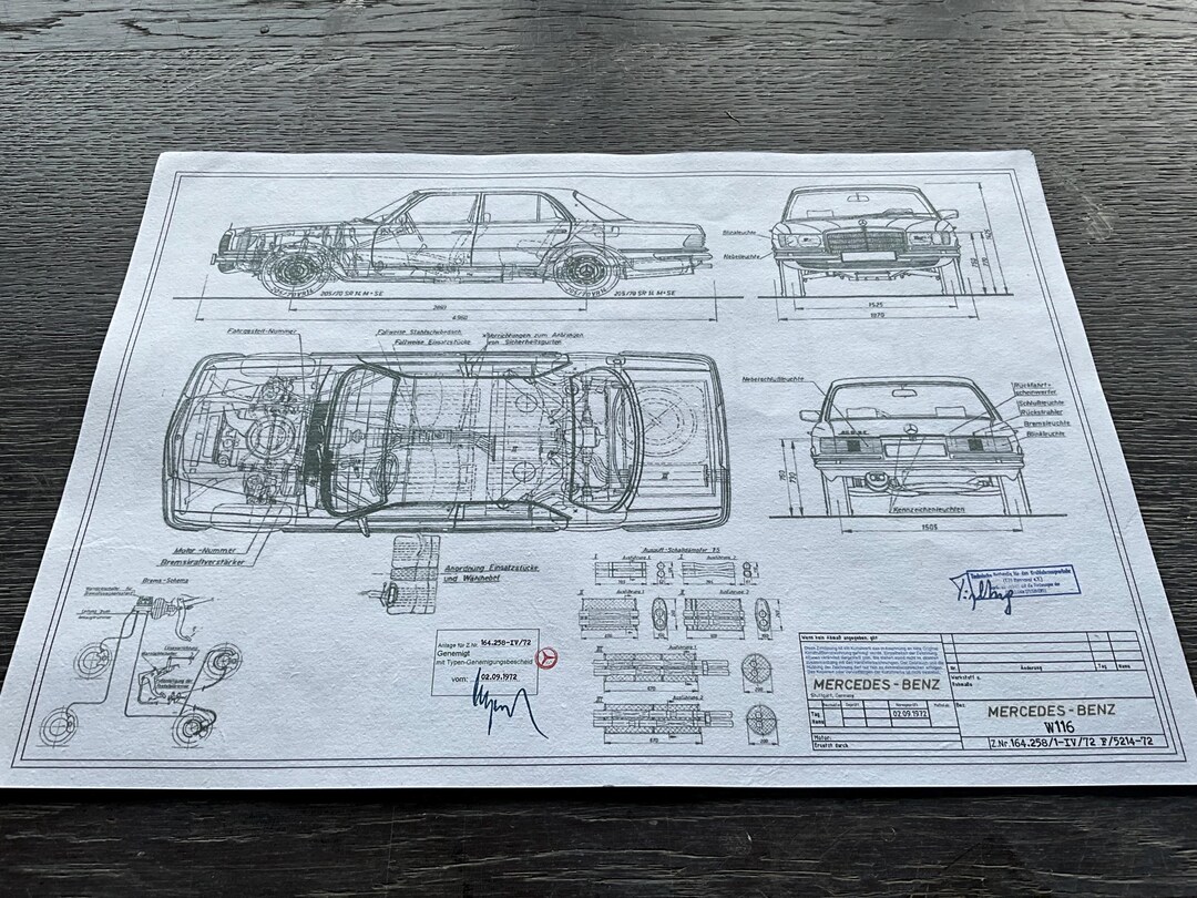 Mercedes W116 SL 450 1972 Construction Drawing ART Work - Etsy