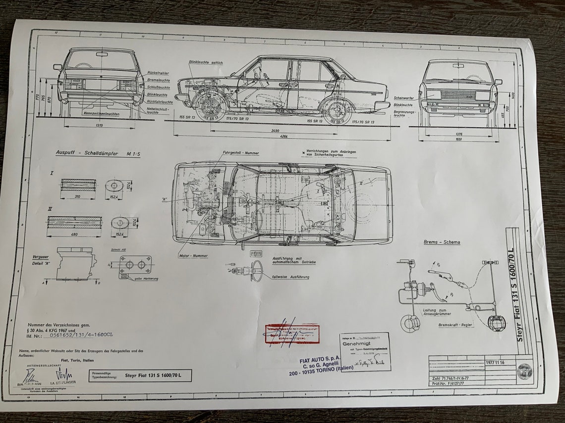 Fiat 131 S 1600 70 L 1977 Construction Drawing ART Work - Etsy