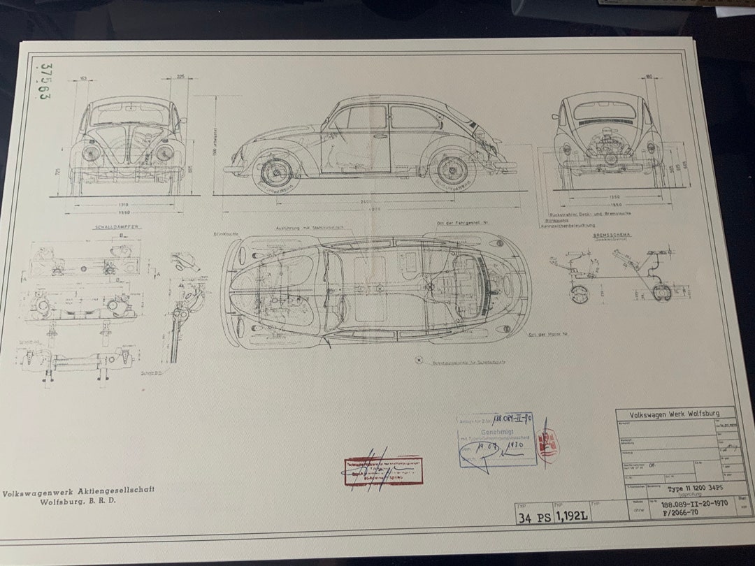 Beetle 1200 34 Hp 1970 Design Drawing ART Work Blueprint 188089 - Etsy