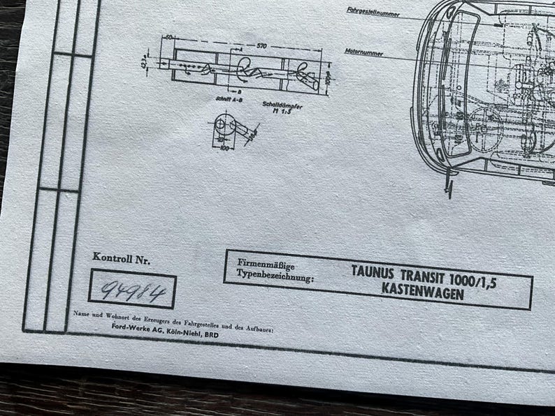 Ford Taunus Transit 1000 /1,5 Panel Van G4BT Construction Drawing ART ...