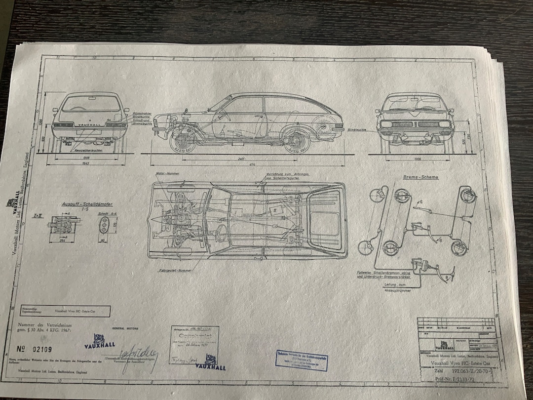 Vauxhall Viva HC Estate Car 1970 Construction Drawing ART Work ...