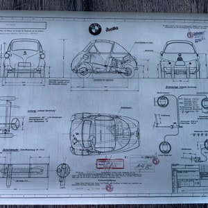 BMW Isetta 250 1955 Original Reproduction Construction Drawing ART Work ...