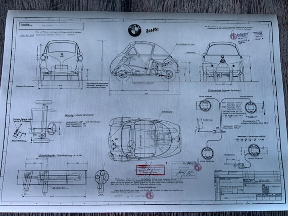 BMW Isetta 250 1955 Original Reproduction Design Drawing ART - Etsy