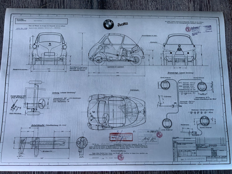 BMW Isetta 250 1955 Original Reproduction Design Drawing ART - Etsy