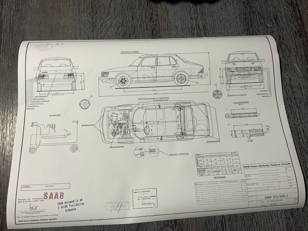 Saab 900 4SN-I 1980 Construction Drawing ART Work Blueprint - Etsy