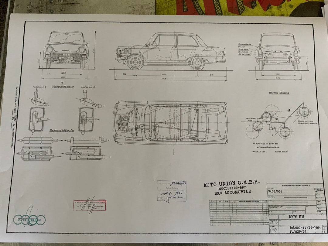 DKW F11 1964 Construction Drawing ART Work Blueprint - Etsy