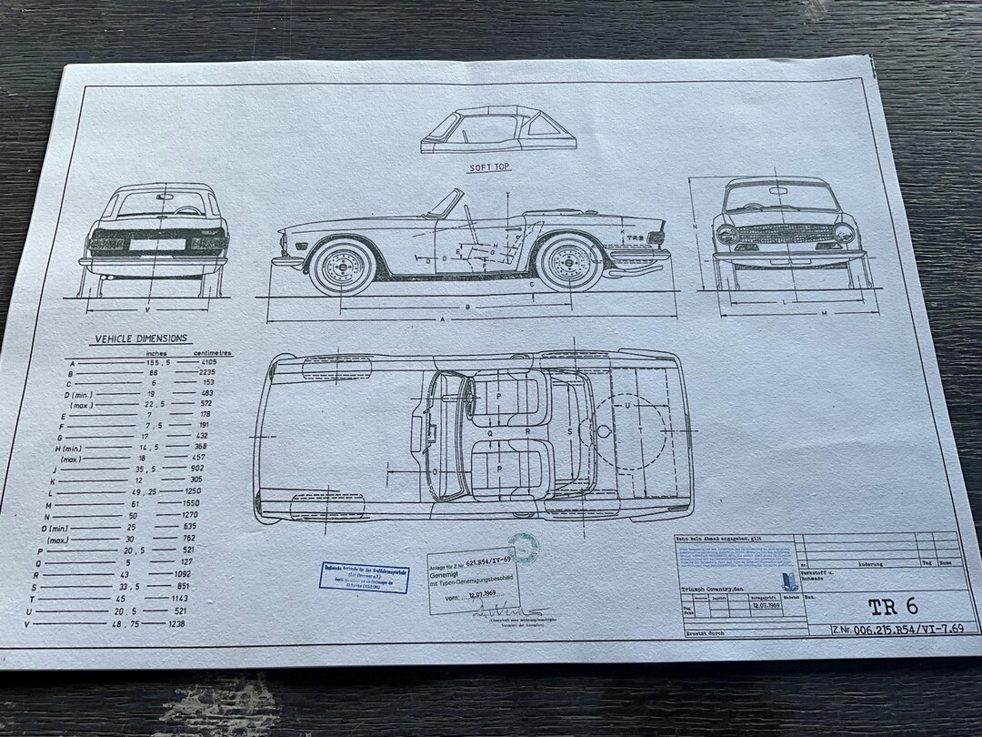 Triumph TR 6 1969 Construction Drawing ART Work - Etsy