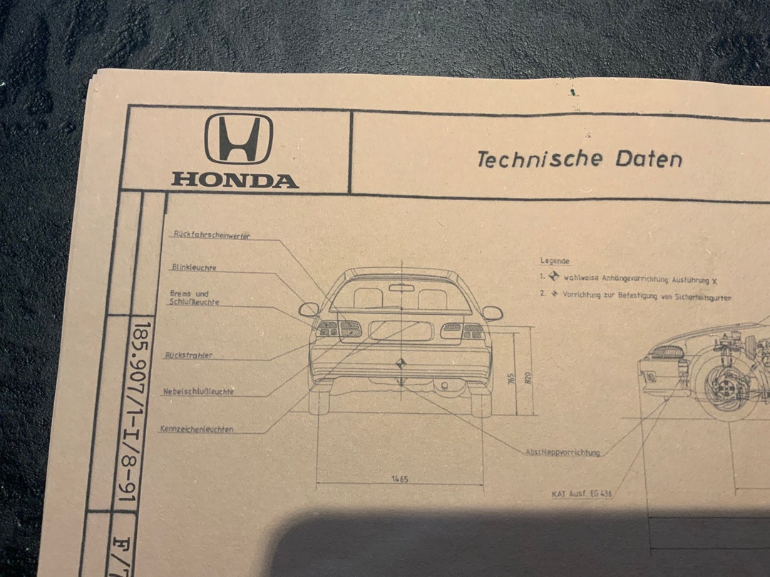 Honda Civic EG6 VTEC- E 1991 Construction Drawing ART Work Blueprint - Etsy